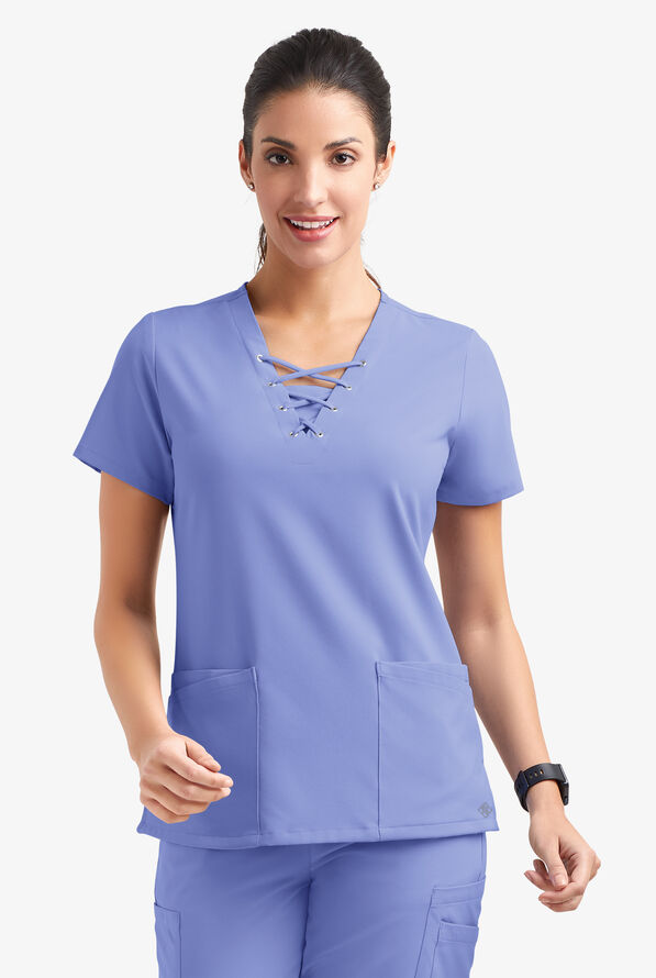 Easy STRETCH Gisele Lace Up V-Neck Scrub Top