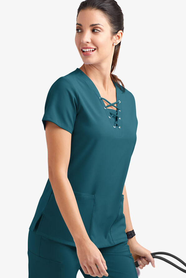 Easy STRETCH Gisele Lace Up V-Neck Scrub Top