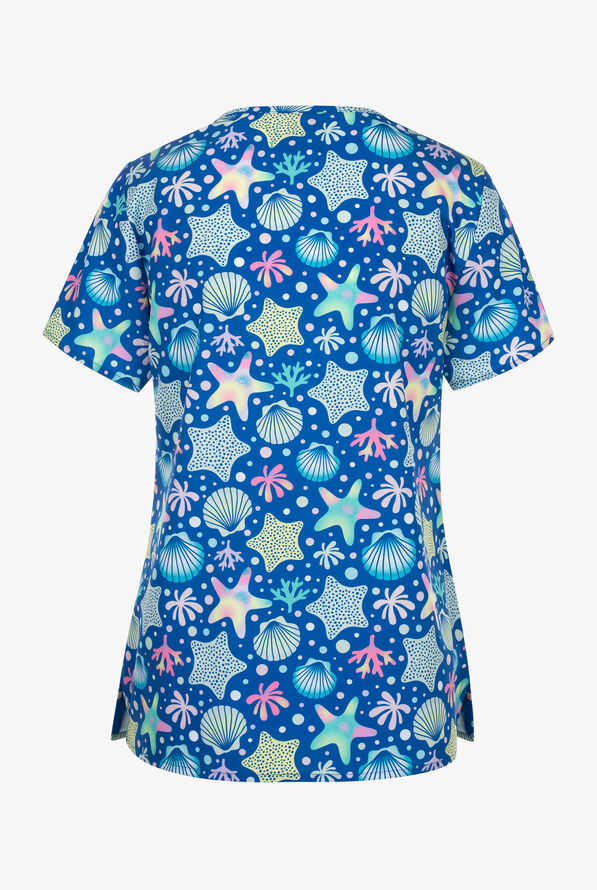 Zoe & Chloe Starfish Wish Women's 2-Pocket STRETCH V-Neck Print Scrub ...