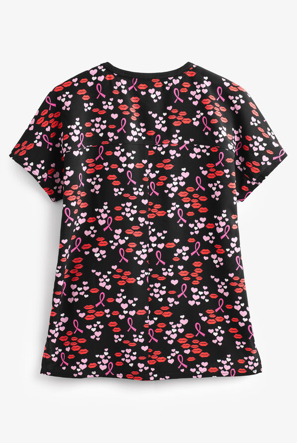 Heartsoul Loving Hope Round Neck Tuck-in Scrub, Pink Ribbon Scrubs