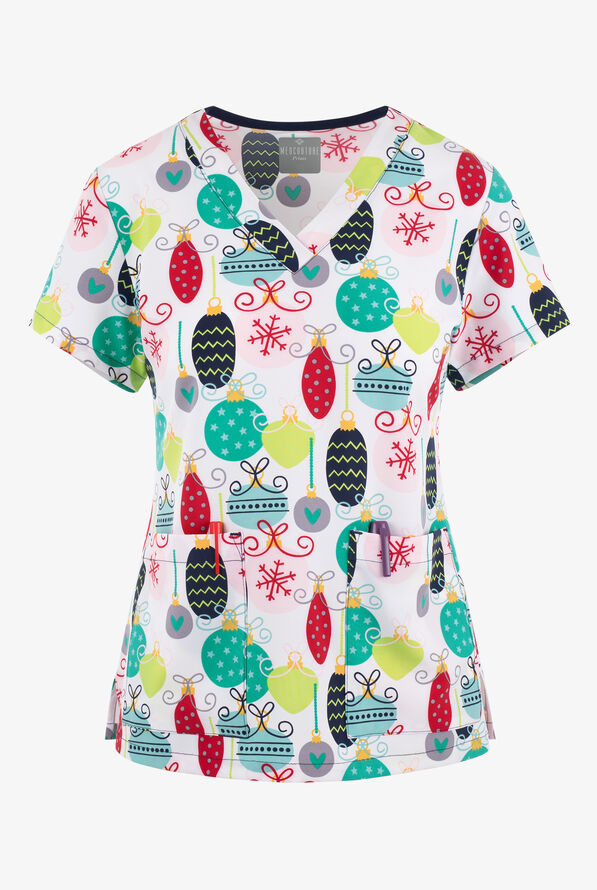 Med Couture Ornament Party Holiday Women's 2-Pocket STRETCH V-Neck ...