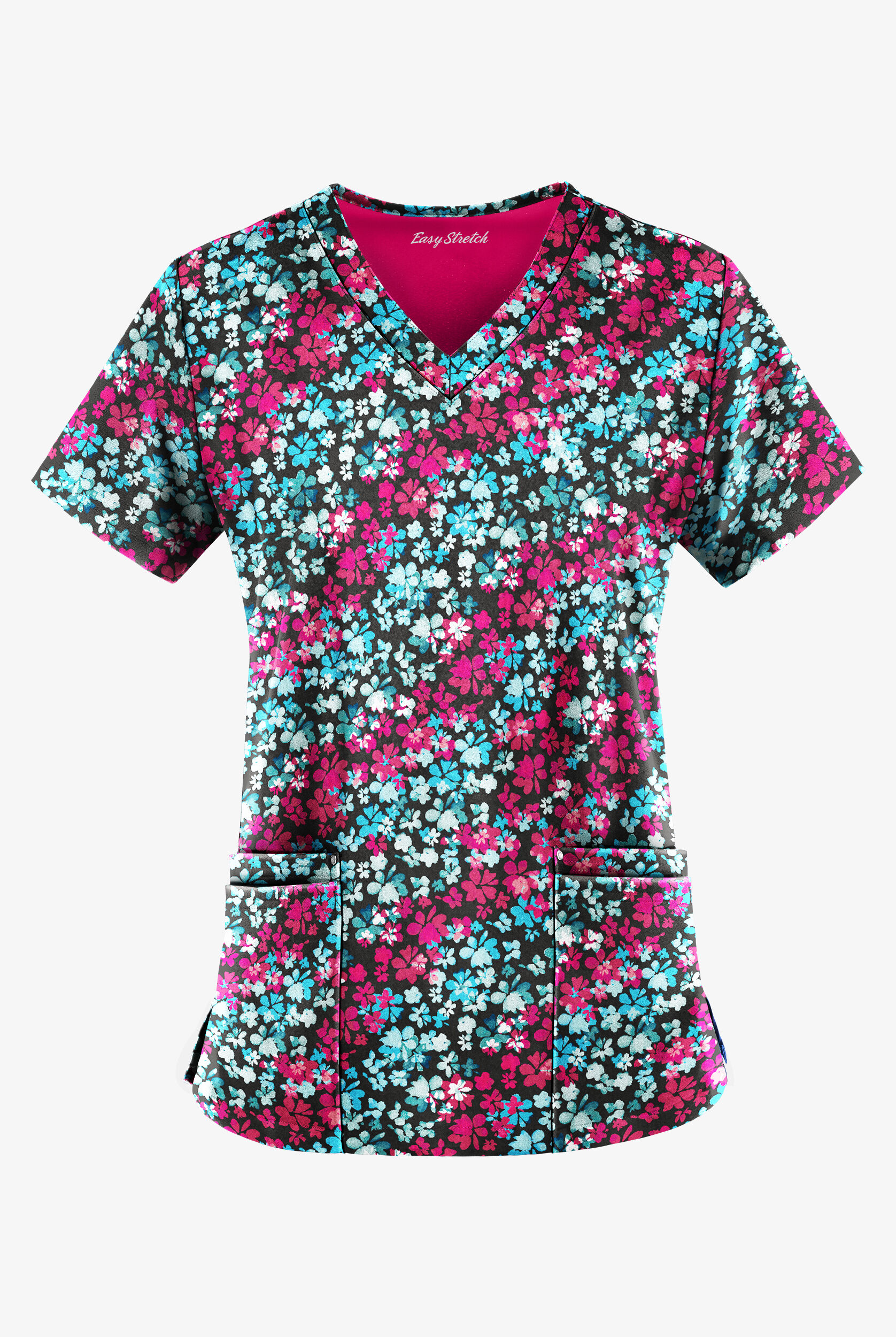 Easy STRETCH Floral Degrade? Black Print Scrub Top, Scrub Top