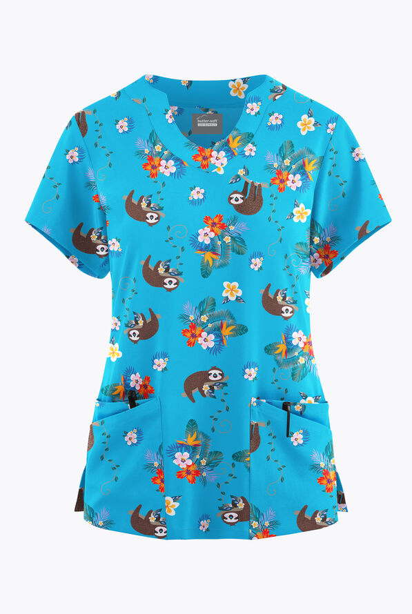 Buttersoft Originals Sloth Nap Time Turquoise Women's 6-Pocket Scallop ...