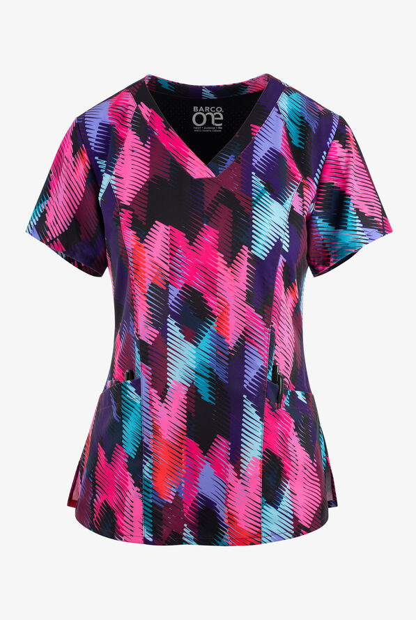 Barco One Soft Brilliance Geometric Women's 4-pocket V-Neck Scrub Top ...