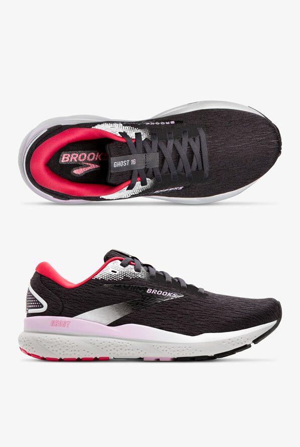 Brooks Women's Ghost 16 Black/Ebony/Raspberry Athletic Lace Up Nursing ...