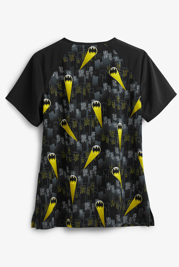 Tooniforms Batman Chibi Caped Crusader Print Scrub Top, Cartoon Scrubs