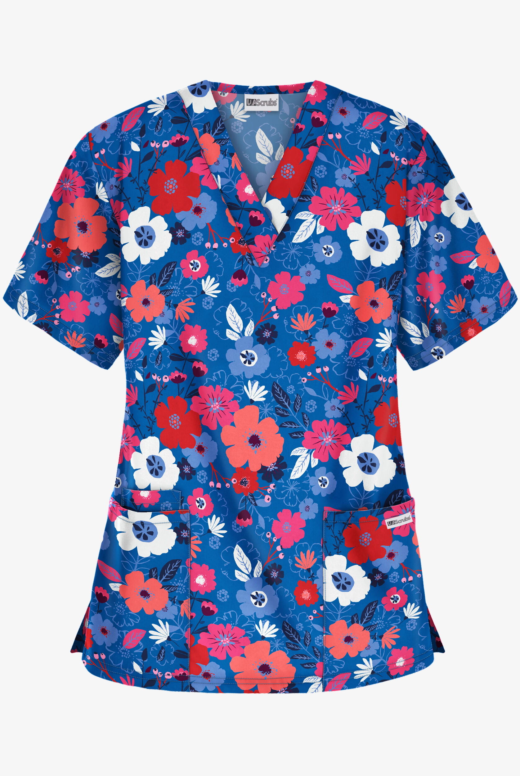 UA Palace Floral Royal 3-Pocket V-Neck Print Scrub Top, Print Scrubs