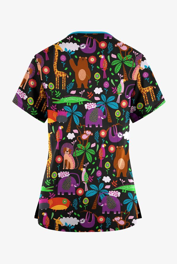 Butter-Soft Jungle Cheetah Black Printed Women's 3-Pocket Criss Cross V ...
