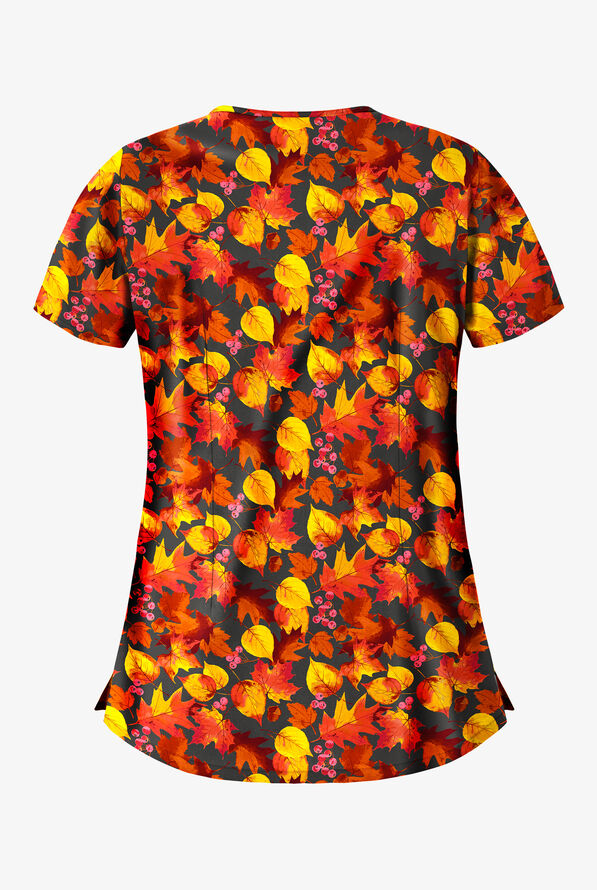 Butter-Soft September Leaves Black Printed Women's 5-Pocket Rounded V ...