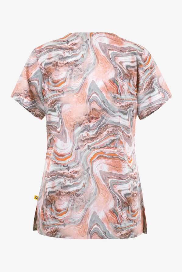 WonderWink Strata Marble Women's 2-Pocket STRETCH V-Neck Print Scrub ...