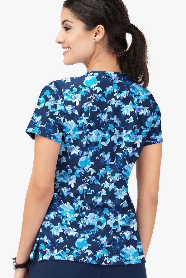 Easy STRETCH Spring Flower Garden Navy Women's 4-Pocket Lace-Up Print ...