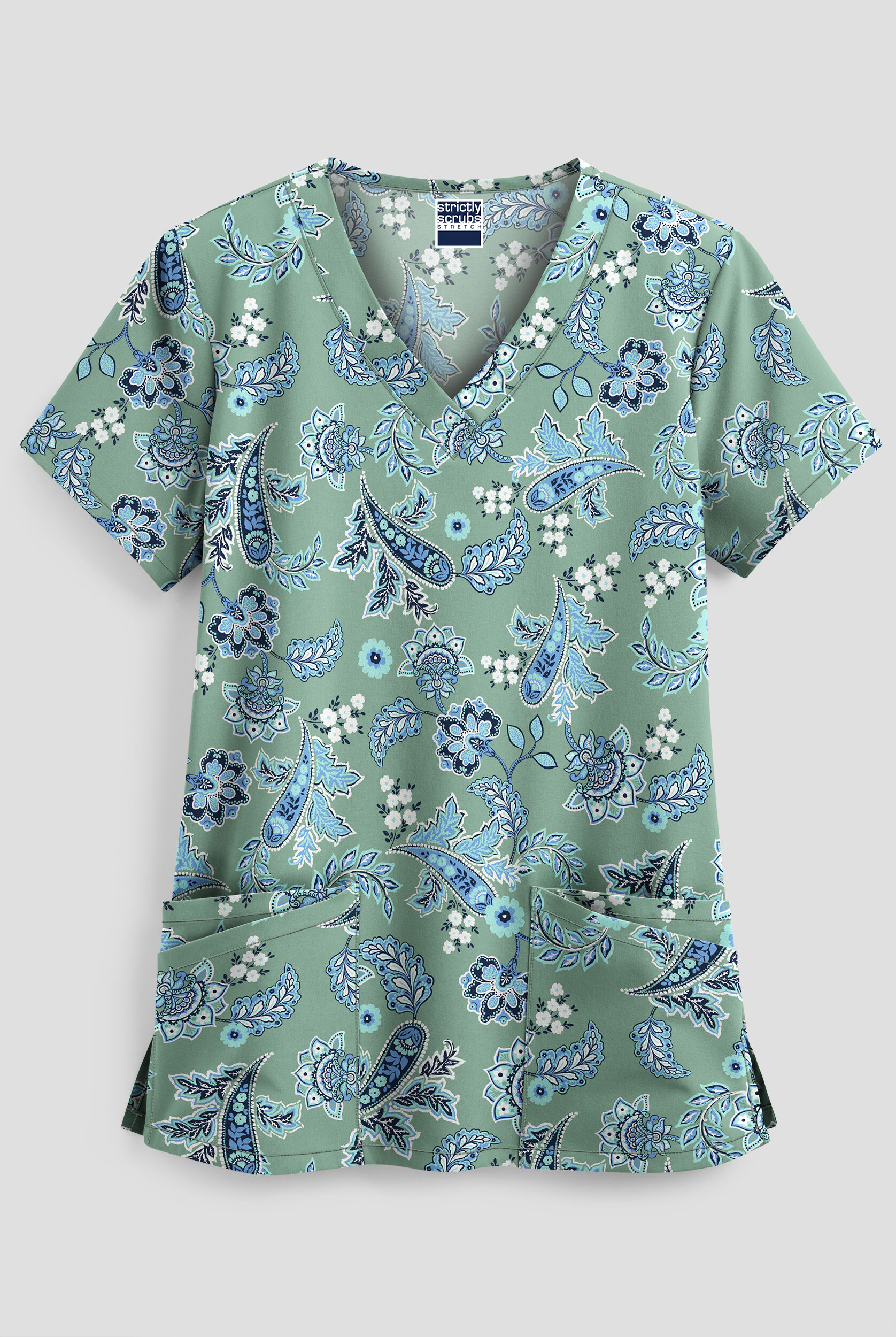 Butter-Soft Paisley Tapestry Juniper Breeze Scrub Top, Floral Scrubs