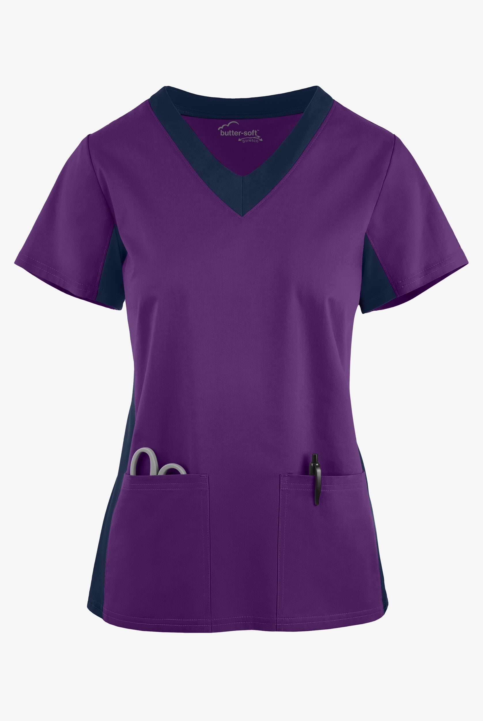 UA Butter-Soft STRETCH Contrast Fashion Scrub Top | Stretch Scrub Tops