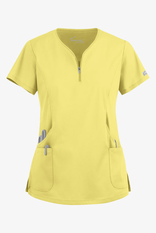 UA Butter-Soft STRETCH Curved Neck Zipper Scrub Top | Fashion Scrubs