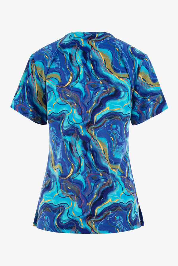 Green Town Feel The Wave Abstract Blues Women's 3-Pocket STRETCH V-Neck ...