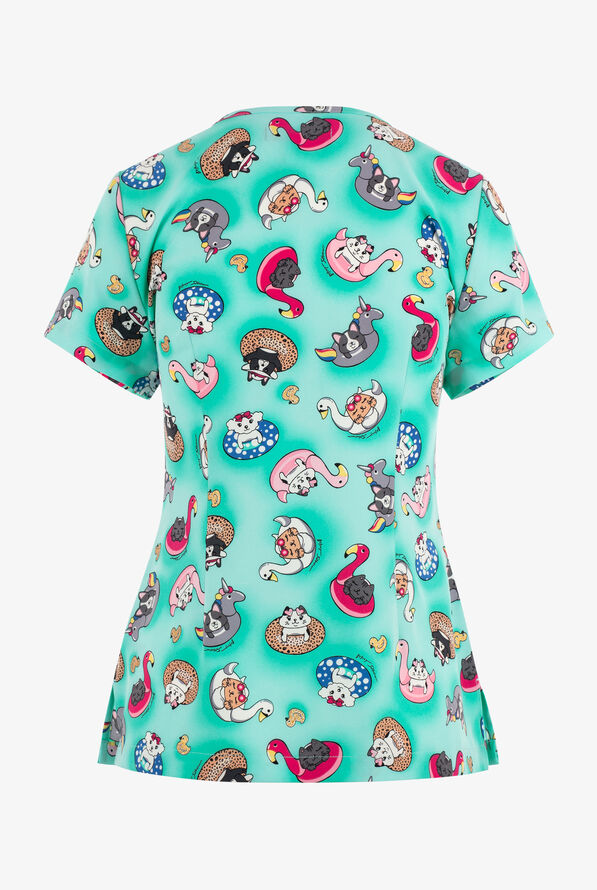 Betsy Johnson Dog's Pool Pawty Women's 2-Pocket STRETCH V-Neck Print ...