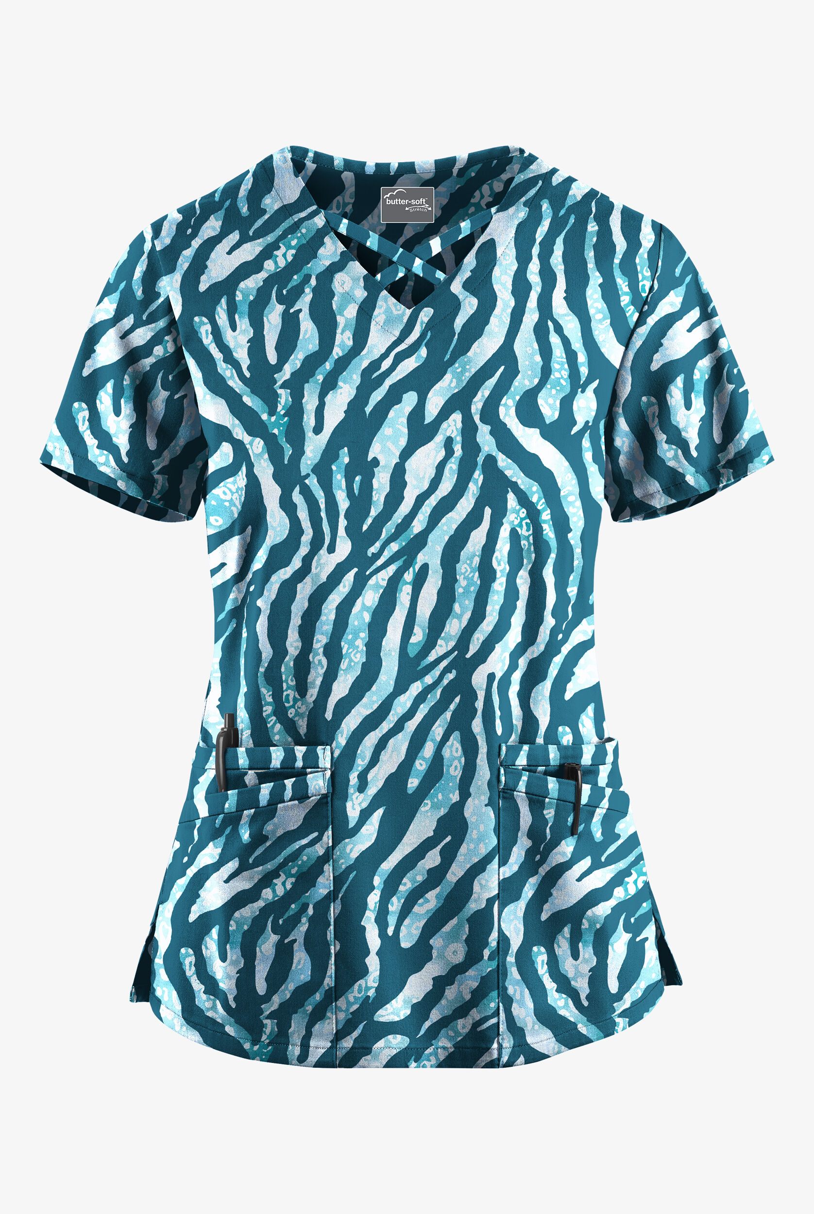 Butter-Soft STRETCH Tiger Stripes Caribbean Blue Women's 4-Pocket Criss ...