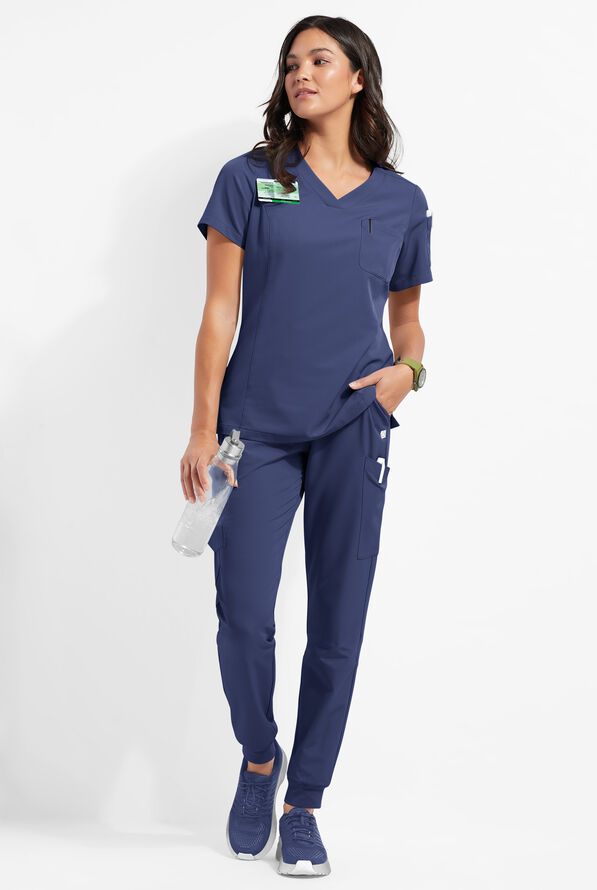 ReSurge Women's 3-Pocket Tuck-in V-Neck Scrub Top, Stretch Scrubs