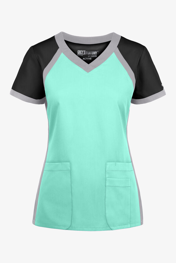 Grey's Anatomy Spandex STRETCH Color Block Scrub Top, Stretch Scrubs