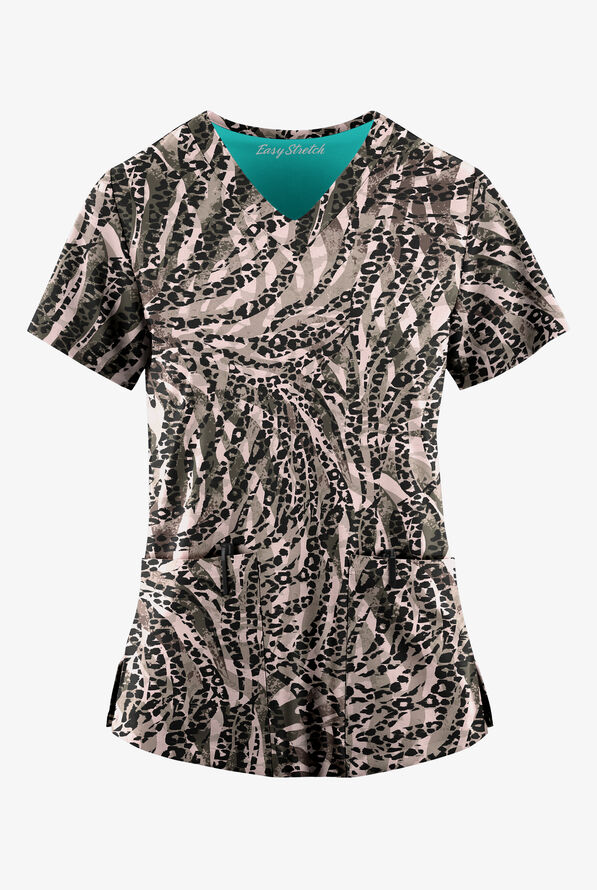 Easy STRETCH Animal Stripes Onyx Black Printed Women's 2-Pocket V-Neck ...