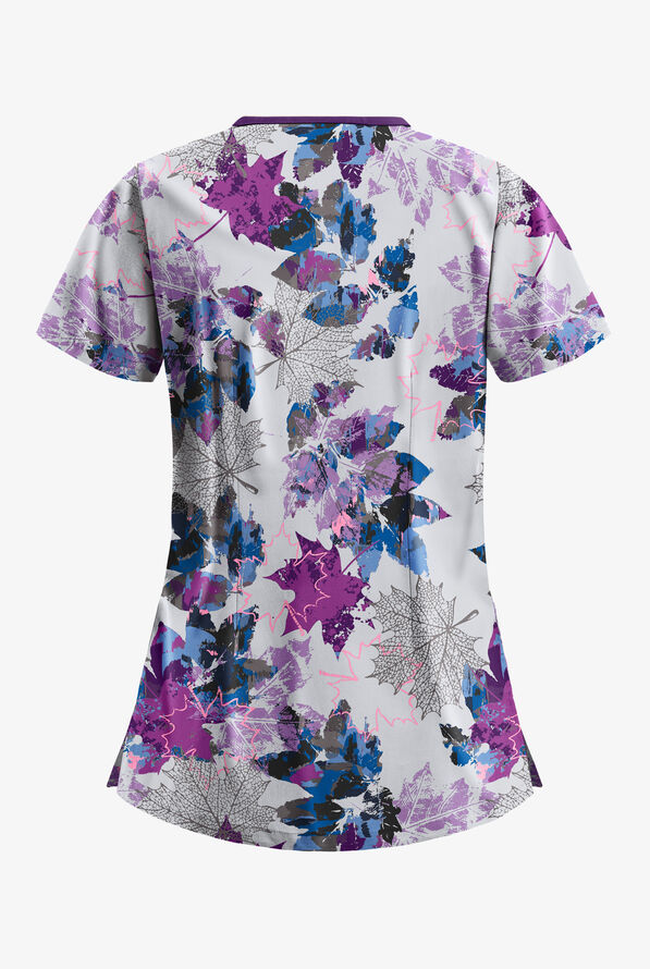 Butter-Soft Autumn Park Silver Women's 3-Pocket Criss Cross Print Scrub ...