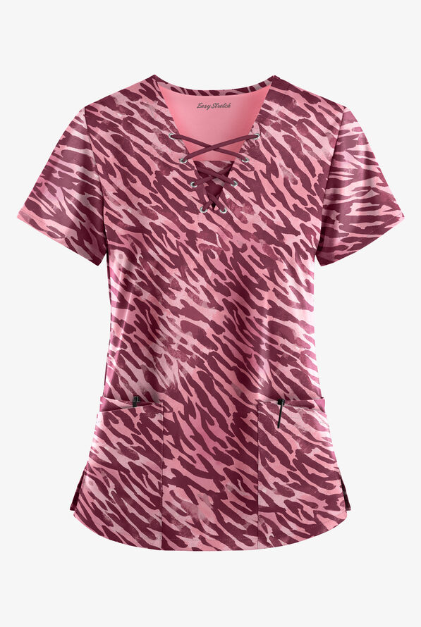 Easy STRETCH Abstract Animal Wine Women's 4-Pocket V-Neck Print Scrub ...