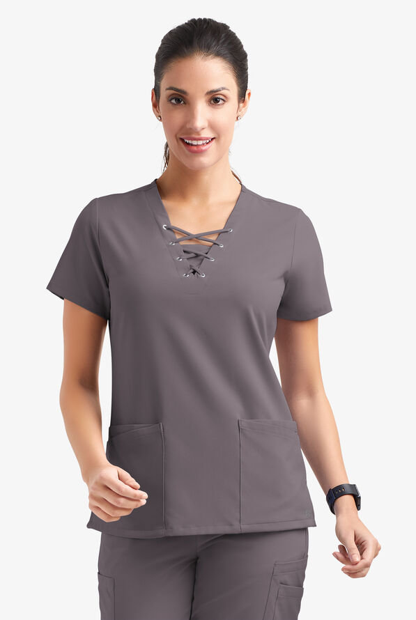 Easy STRETCH Gisele Lace Up V-Neck Scrub Top