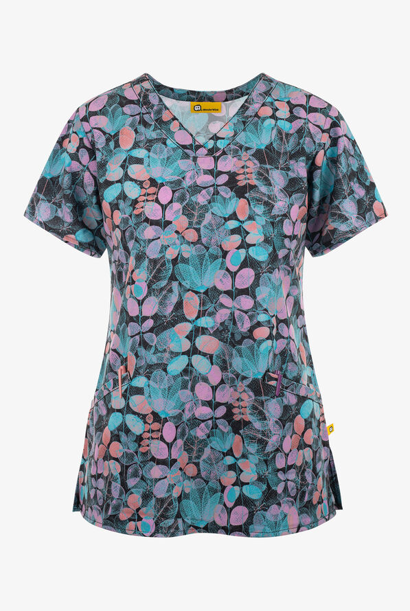WonderWink Oshibana Floral Women's 2-Pocket STRETCH V-Neck Print Scrub ...