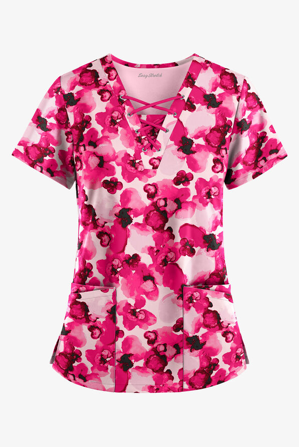 Easy STRETCH Watercolor Poppy Scrub Top, Print Scrubs