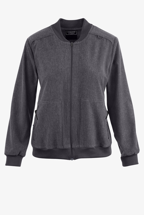 Cherokee Women's 2-Pocket STRETCH Rib-Knit Collar Zip Front Bomber ...