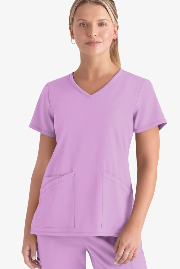 Grey's Anatomy Spandex 3-Pocket V-Neck Scrub Top, Nursing Scrubs