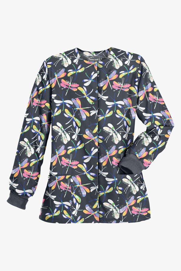 Butter-Soft Dragonfly Garden Pewter 2-Pocket Jacket, Print Jackets