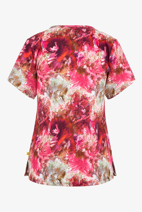 WonderWink Phoenix Tie Dye Women's 3-Pocket STRETCH V-Neck Print Scrub ...