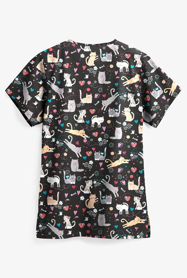 UA Purfect Kitties Black V-Neck Scrub Top, Animal Scrubs