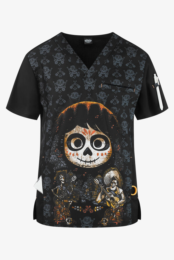 Cherokee Tooniforms Disney Coco Men's Print Top, Cartoon Scrubs