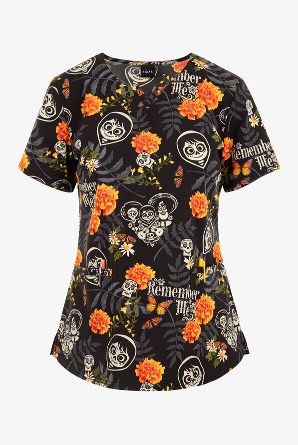 Tooniforms Disney's Coco Remember Women's 2-Pocket STRETCH Notch Neck ...