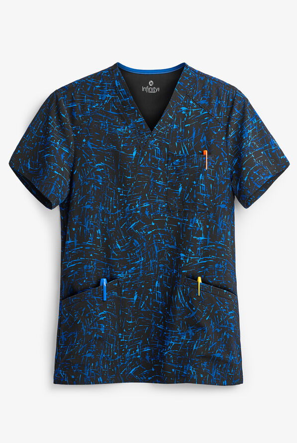 Cherokee Infinity From Scratch Royal Men's 3-Pocket V-Neck Print Scrub ...