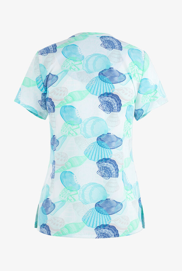 Maevn Seashell by the Sea Women's 3-Pocket STRETCH V-Neck Print Scrub ...