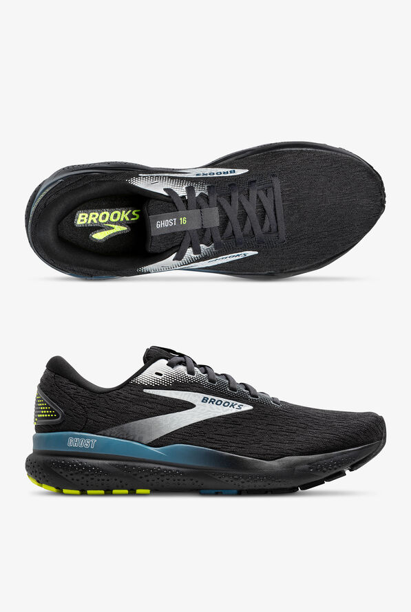 Brooks Men's Ghost 16 Black/Ebony/Blue Athletic Lace Up Nursing Shoes ...