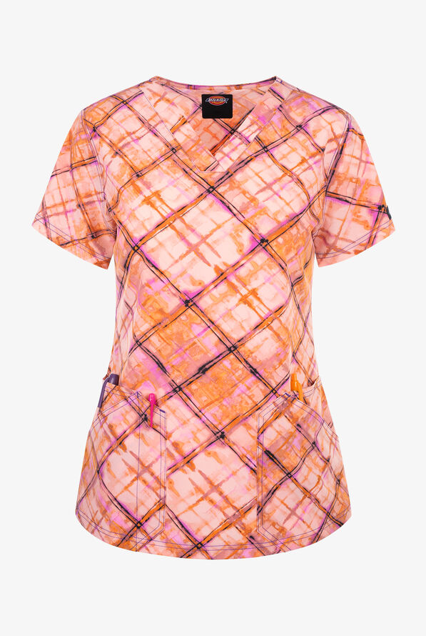 Dickies Paint By Plaid Women's 4-Pocket STRETCH V-Neck Print Scrub Top ...