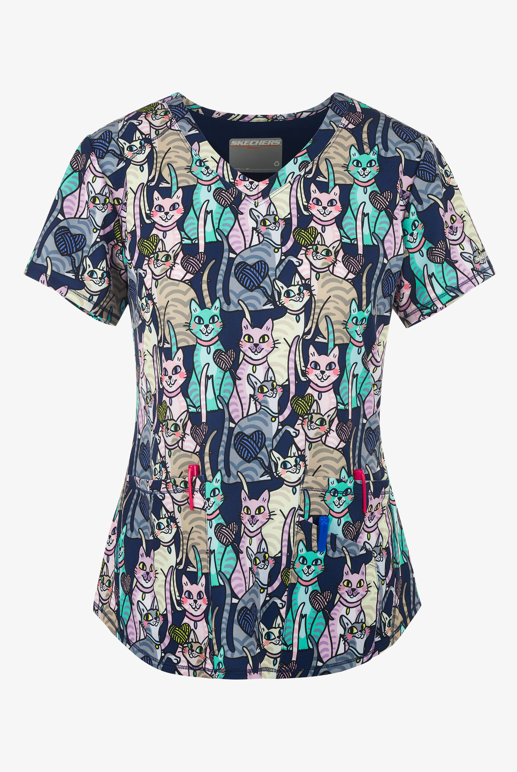 Skechers Yarn Lover Women's 3-Pocket V-Neck Print Scrub Top | Uniform ...