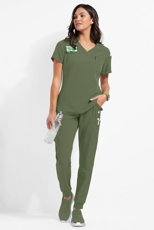 ReSurge Women's 3-Pocket Tuck-in V-Neck Scrub Top, Stretch Scrubs