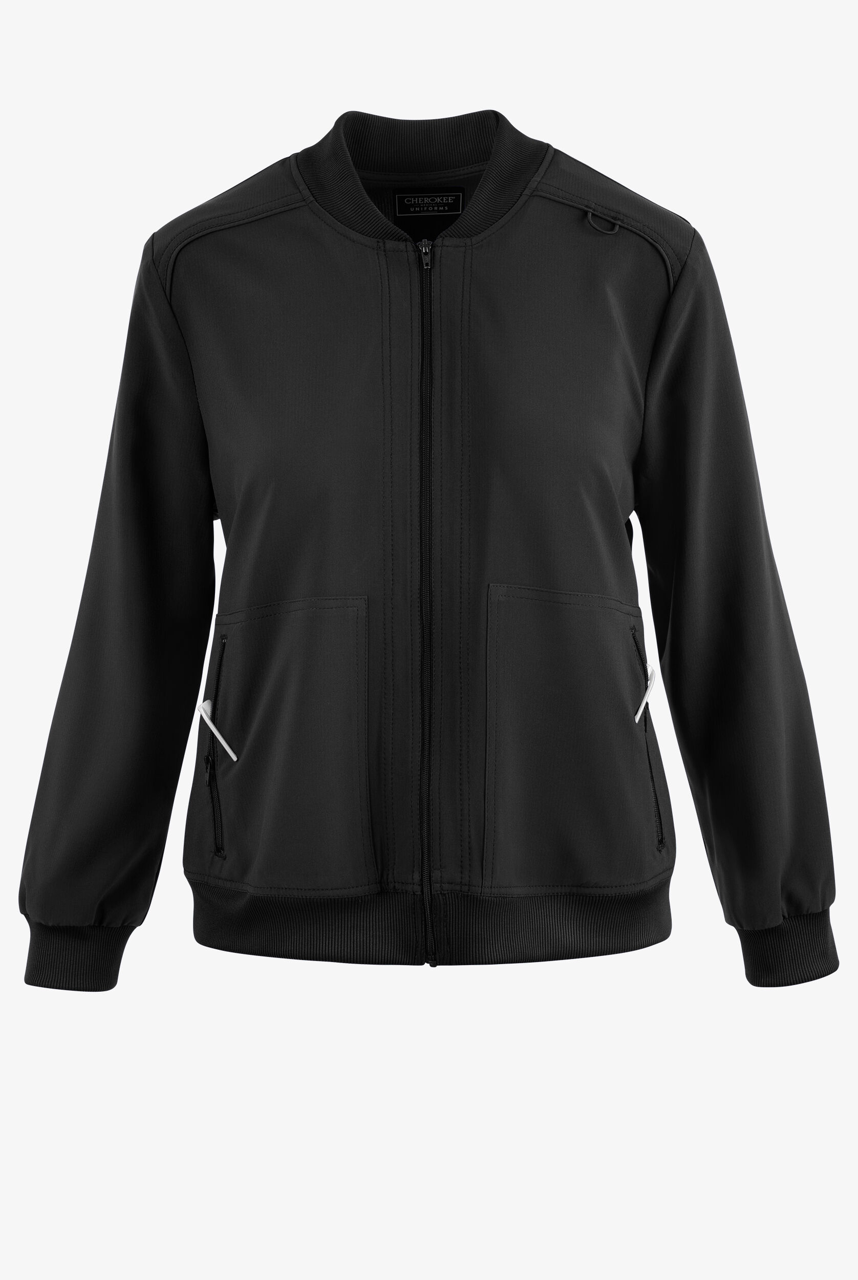 Cherokee Women's 2-Pocket STRETCH Rib-Knit Collar Zip Front Bomber ...