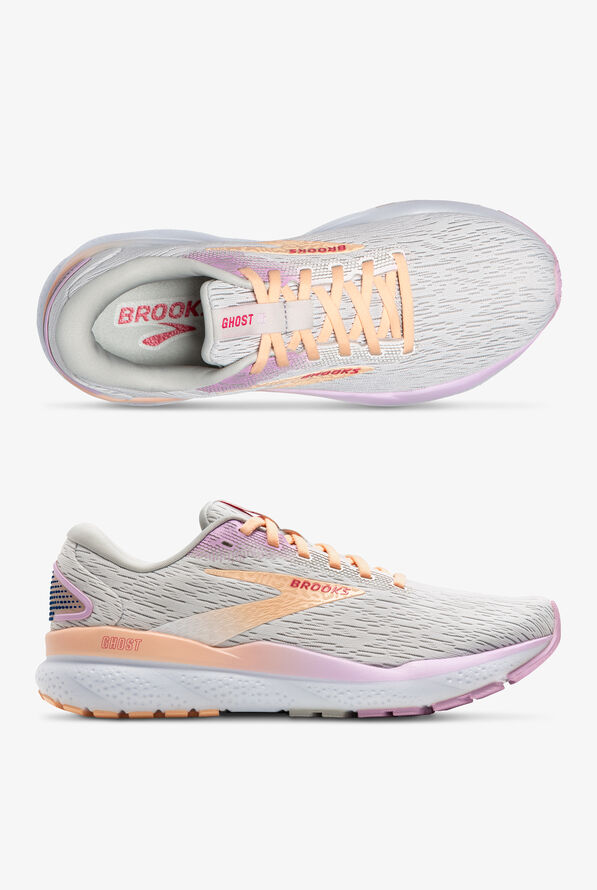 Brooks Women's Ghost 16 White/Grey/Orchid Athletic Lace Up Nursing ...