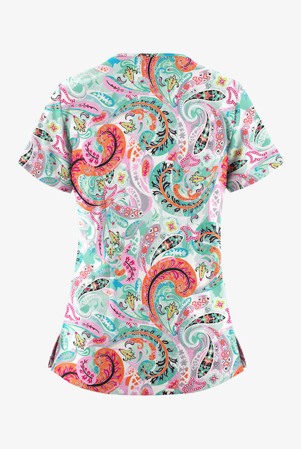 Easy STRETCH Charming Swirls Jade Mint Top, Stretch Scrubs
