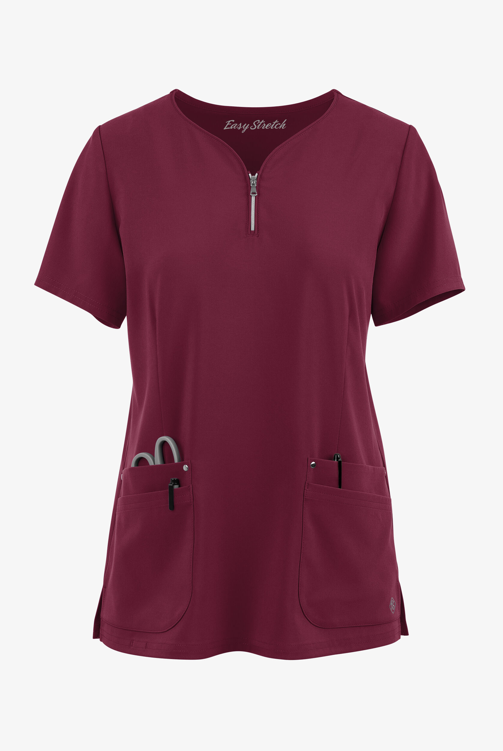 Easy STRETCH Arianna Women's 4 Pocket Curved Neck Scrub Top, Nursing Scrubs