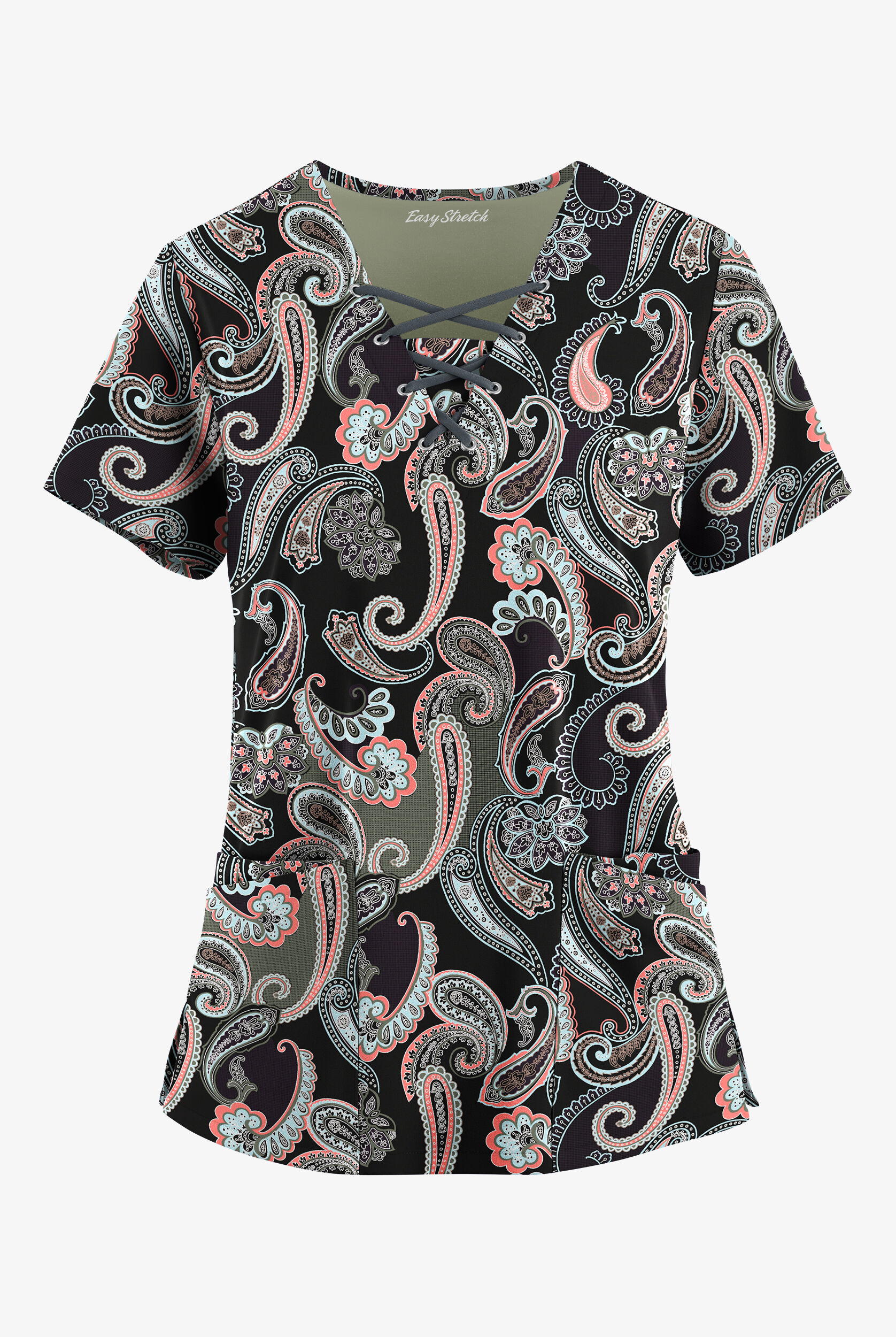 Easy Stretch Kashmir Paisley Onyx Black Printed Women's 4-Pocket Lace ...
