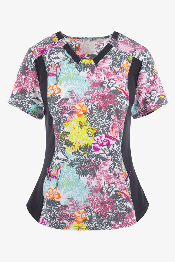 Cherokee iflex Birds Of Paradise Flamingo Women's 2-Pocket STRETCH V ...