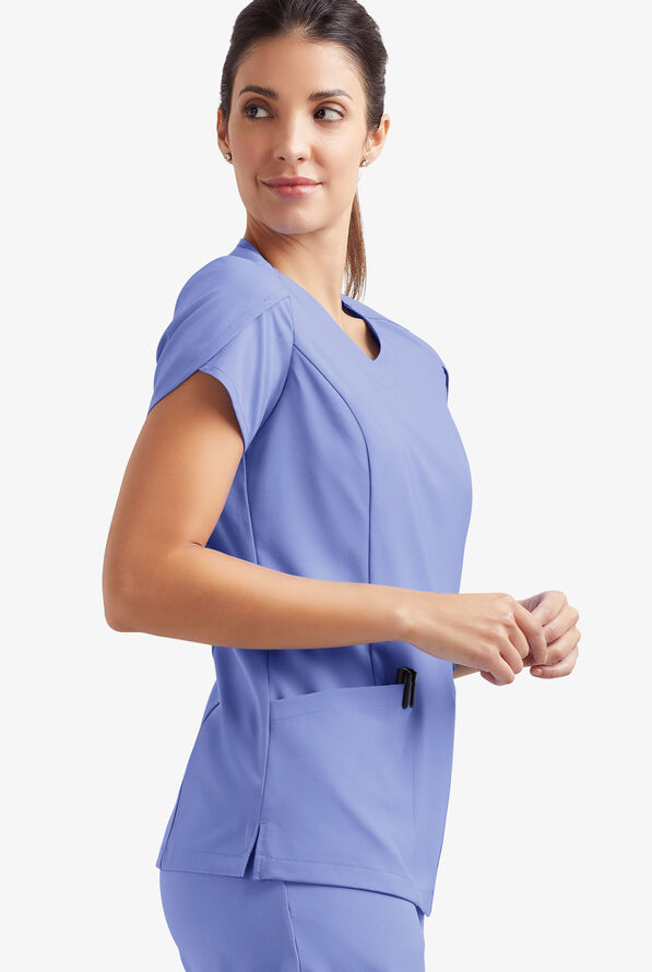 Easy STRETCH Daisy Women's 4-Pocket V-Neck Scrub Top, Nursing Scrubs