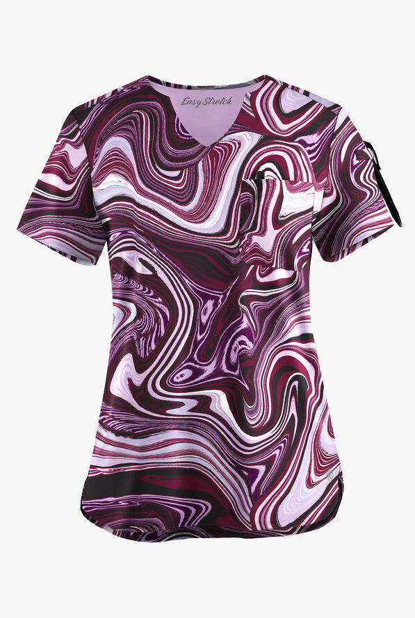 Easy STRETCH Marble Art Onyx Black Printed Women's 1-Pocket Scallop ...